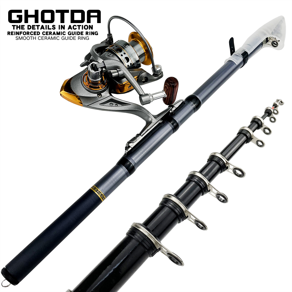 Portable Fishing Rod and Spinning Reel Combo 1.5 - 3.0m Mini Carbon Rod ...