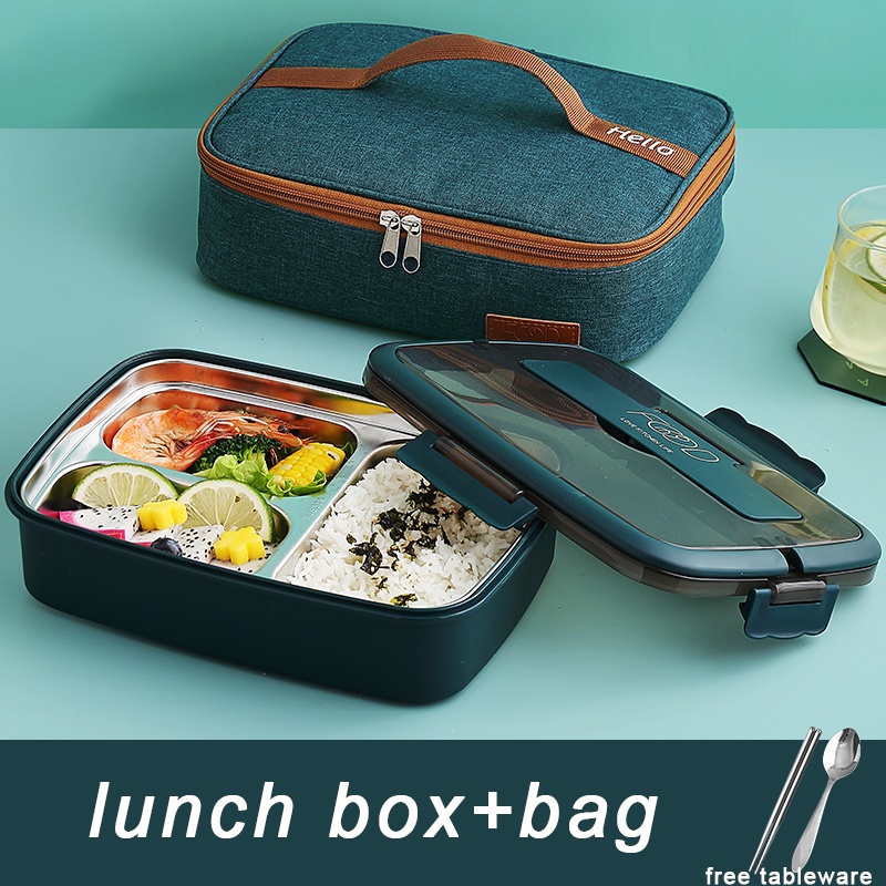 3/4gird 304 Stainless Steel Lunch Box With Tableware Food Storage Box ...