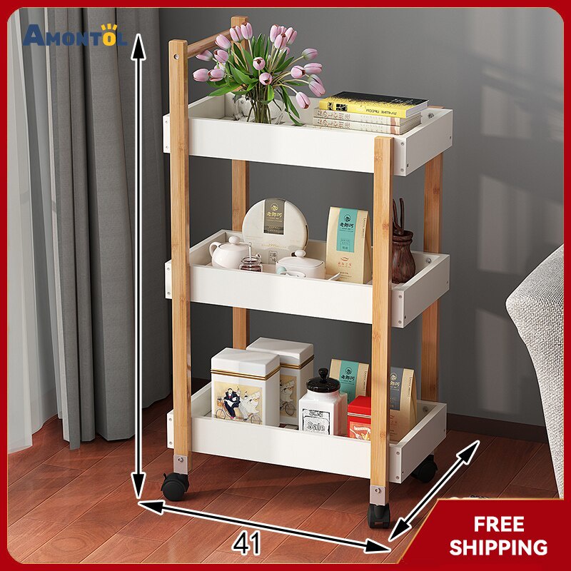 Kitchen Shelf 3-tier Home Kitchen Rack Mobile Trolley Cart Storage ...
