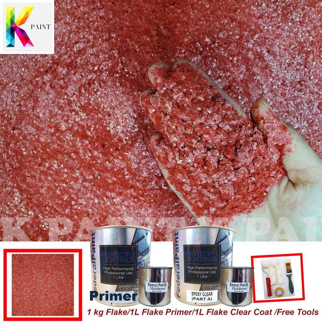 Epoxy Flake Coating (1KG FLAKE/1L PRIMER /1L CLEAR COAT/ FREE TOOLS Kit ...