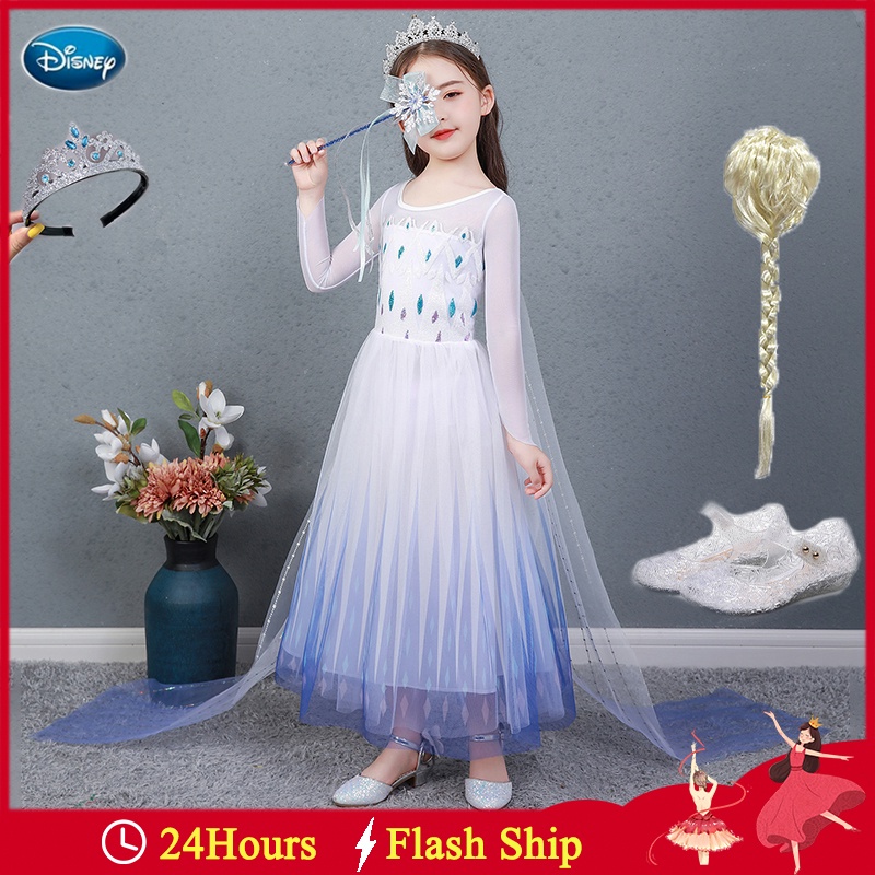 Disney Frozen 2 Elsa Costume for Kids Girl Snow Queen White Dress ...