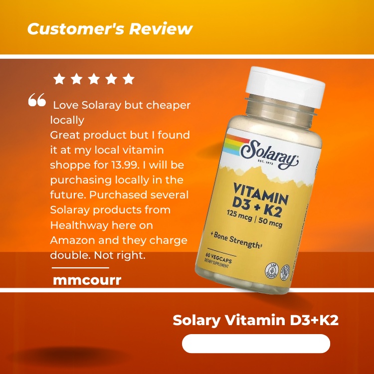 Solaray Vitamin D3 + K2, Dietary Supplement, Immune Support, Eco ...