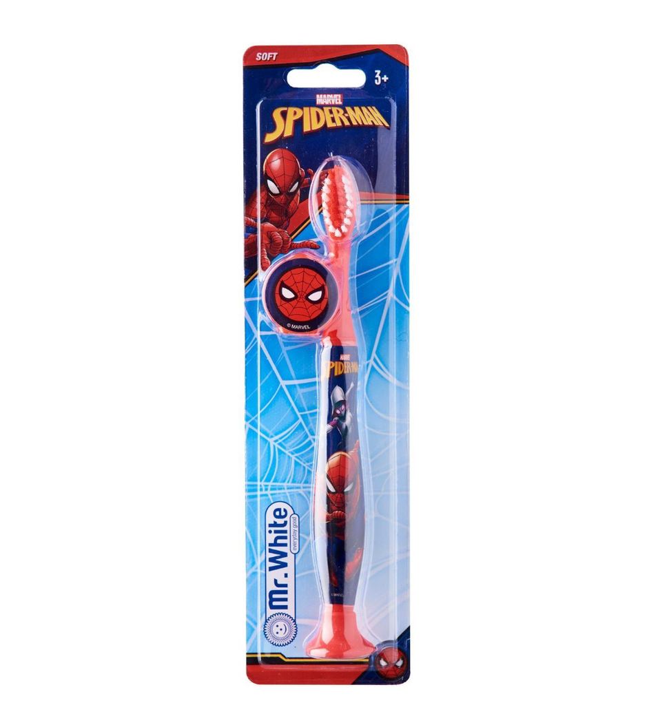 Mr White Spiderman Toothbrush With Suction and Cover | Shopee Singapore