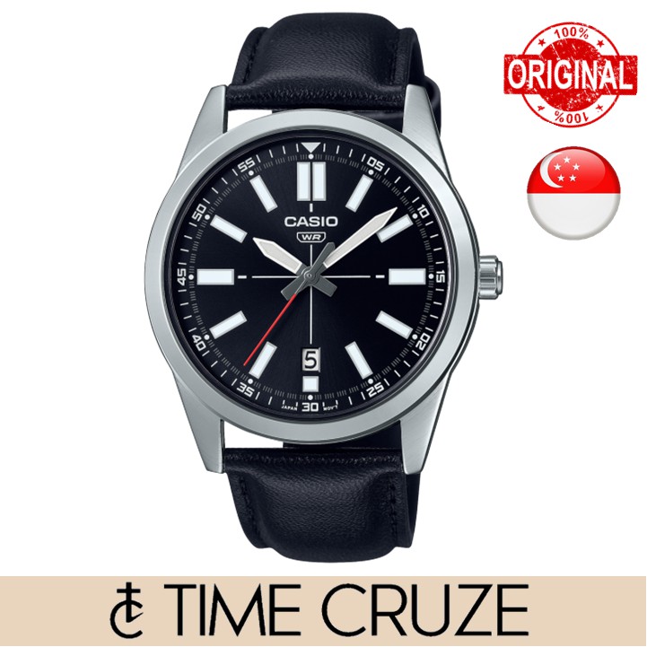 [Time Cruze] Casio MTP-VD02 Standard Analog Quartz Black Leather Band Black Dial Men Watch MTP ...