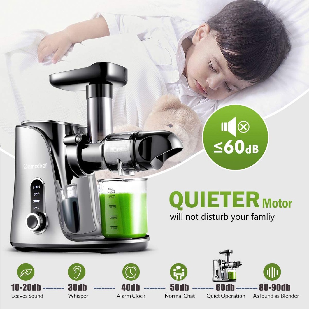 AMZCHEF Slow Masticating Juicer Extractor, Cold Press Juicer with Two ...