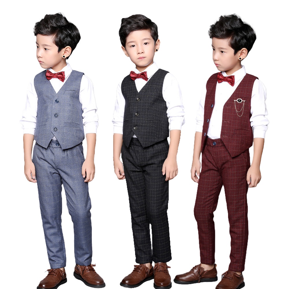 Boys Clothes Set Kids Formal Suits Long Sleeve Shirt + Vest + Pants ...