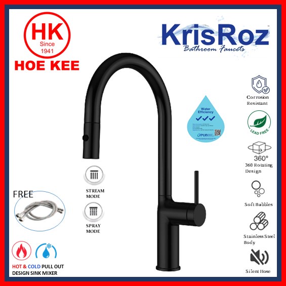 KrisROZ Pull Out Sink Mixer Matt Black KSM87016MB | Shopee Singapore