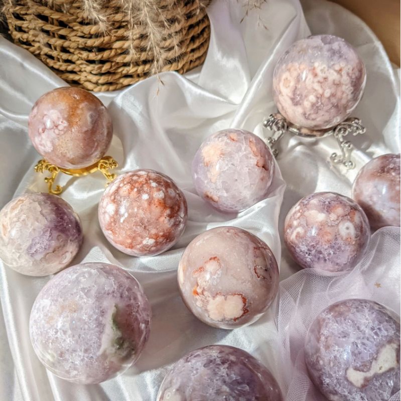 SG CRYSTALS 💖 High Quality Pink X Purple Amethyst Flower Agate Spheres ...