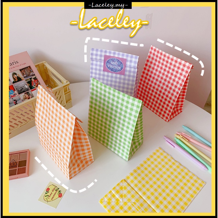 Colourful Retro Plaid Paper Bag Bag Sweet Storage Packaging Bags ...