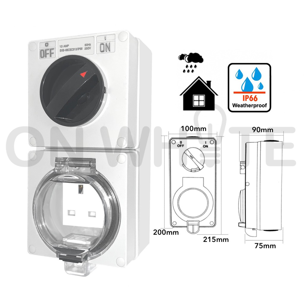 Waterproof/Weatherproof Switch Socket Outlet 13A Isolator iP66 / iP55 ...