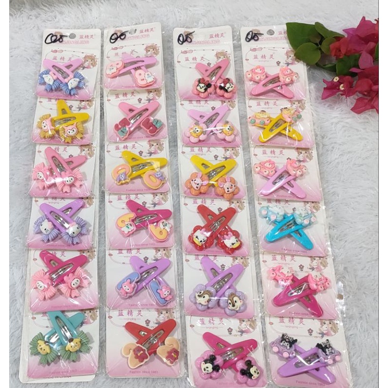 Beautiful very thick patterned character clips all (2pcs) | Shopee ...