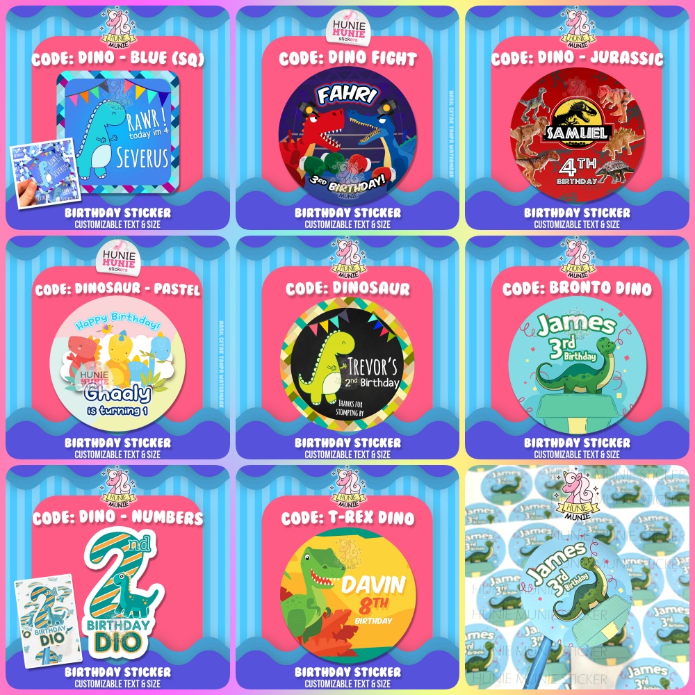 Custom Birthday Sticker - Cute Dinosaur SERIES Dino Trex Brontosaurus ...