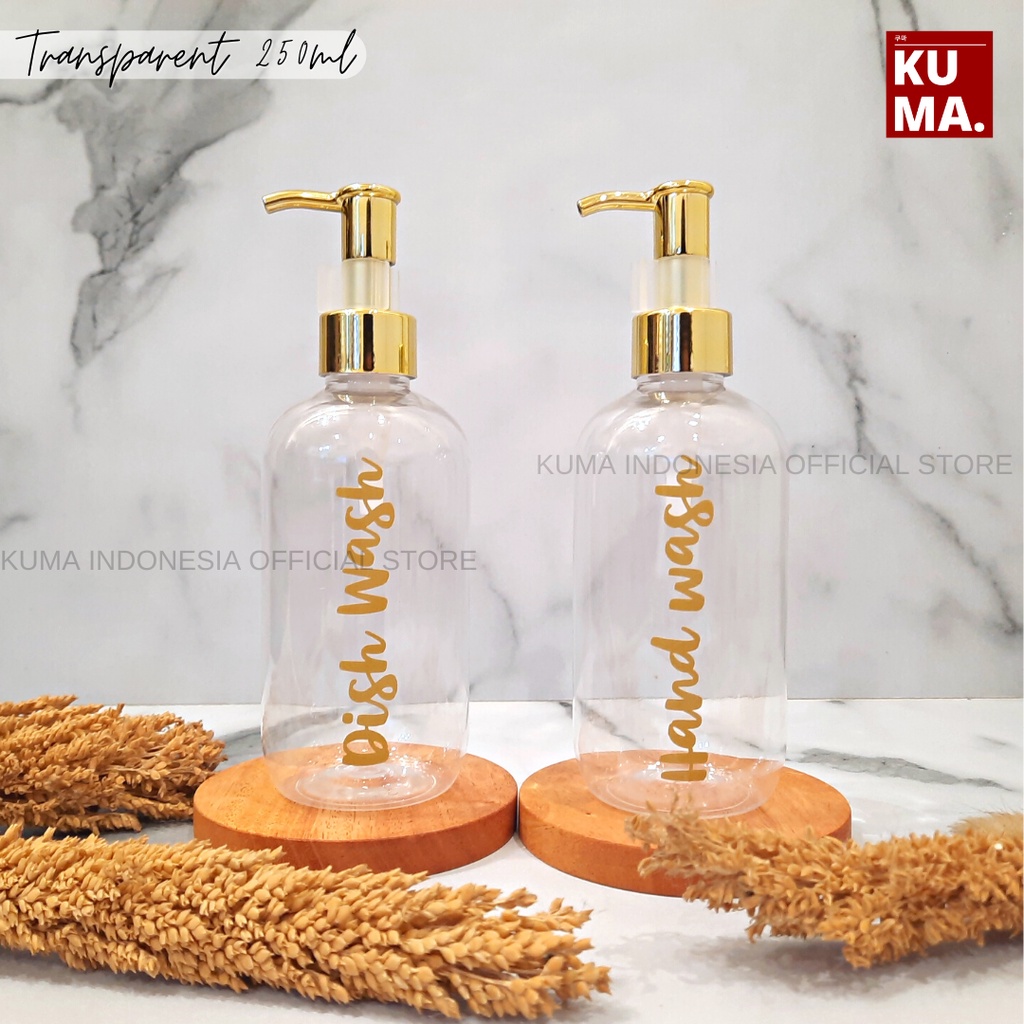 Kuma Transparent Refillable Soap Bottle 250ml Clear Gold Cap Aesthetic ...