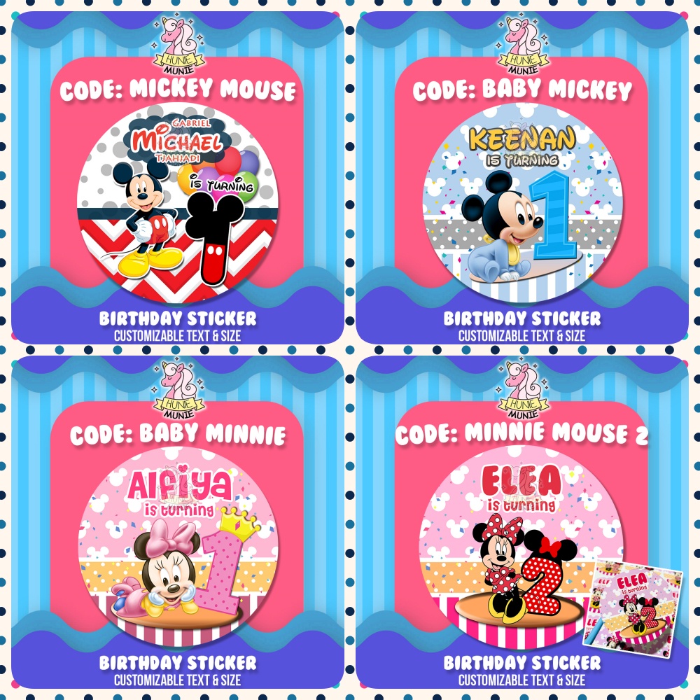 Custom Birthday Stickers - Mickey Minnie SERIES (20pcs) Mouse Tsum ...