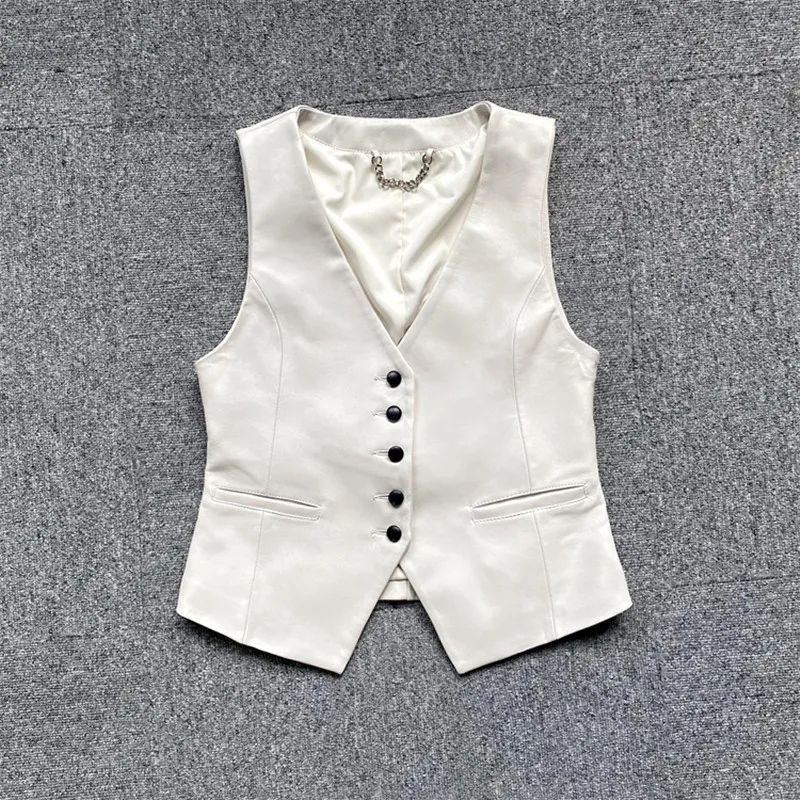 PUTIH HITAM Leather Vest/leather Vest/ Women's casual White Black ...