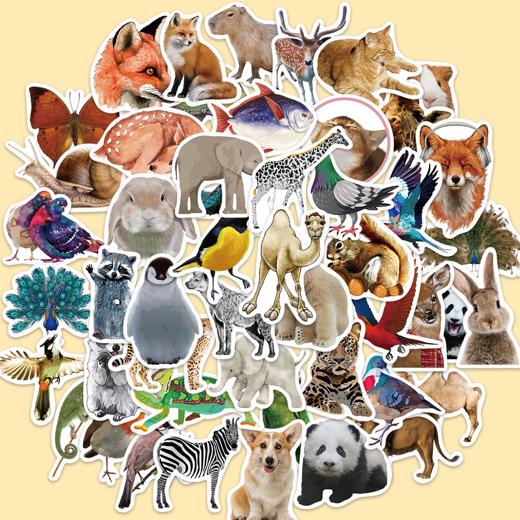 50pcs Jungle Animals Stickers Woodland Zoo Wildlife Laptop Book DIY ...