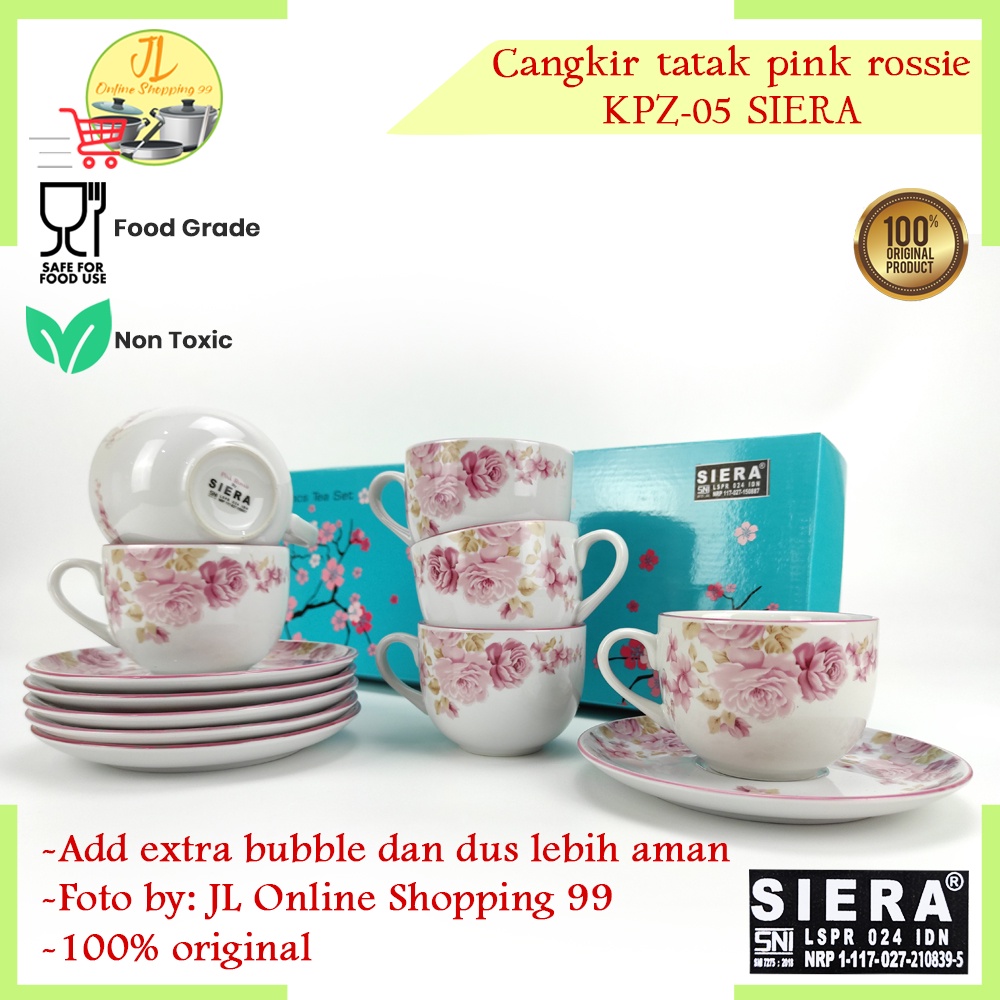 Coffee tea cup set 6 pairs with Pink rossie SIERA KPZ-05 motif / tea ...