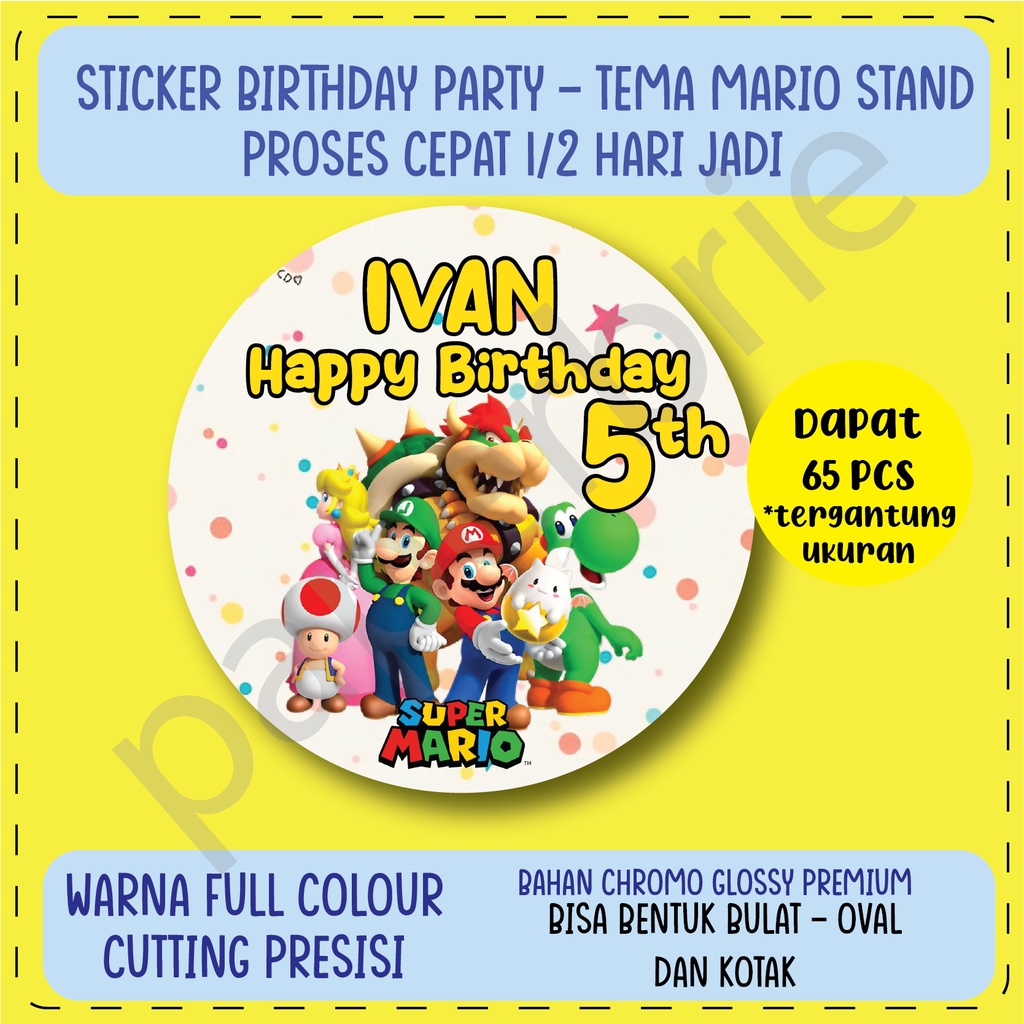 Super Mario Stand Children's birthday sticker label - birthday party ...