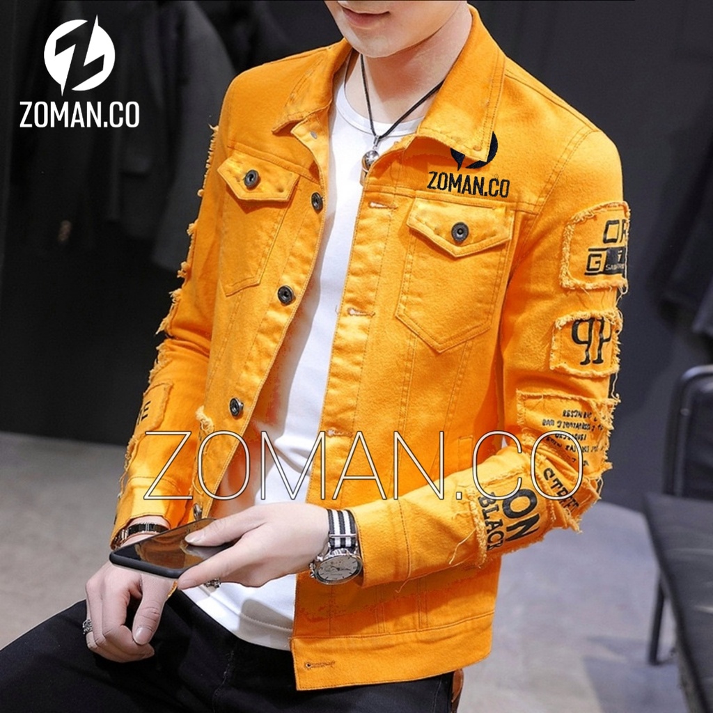 New Emblem Z01 Yellow Denim Jean Jacket|Men's Embroidered Casual Jacket ...