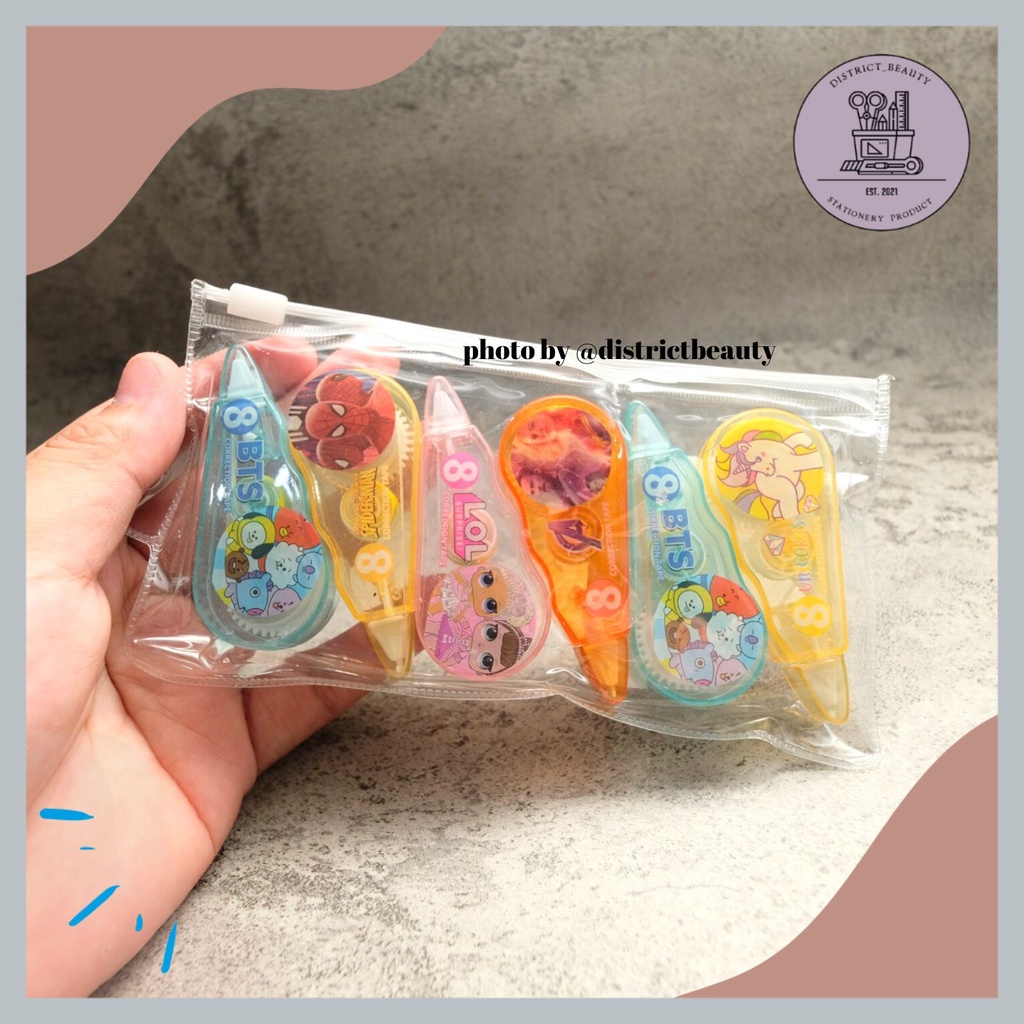 Correction TAPE SET Contains 6pcs FREE POUCH TIP- EX Cartoon Image TIP ...