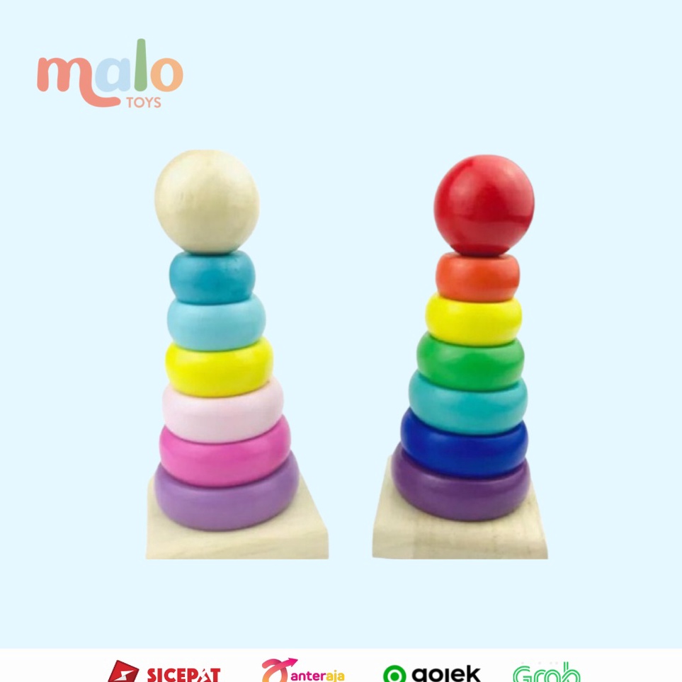 KAYU Malotoys - Wooden Stacking Tower Donut Tower Rainbow Pastel Baby ...