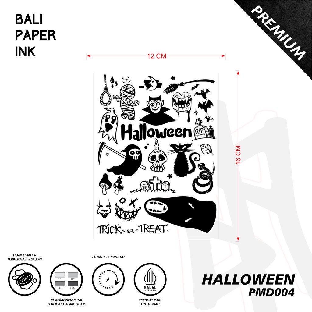 Bali Paper Ink PMD004 Halloween Fruit Ink Temporary Tattoo Premium ...