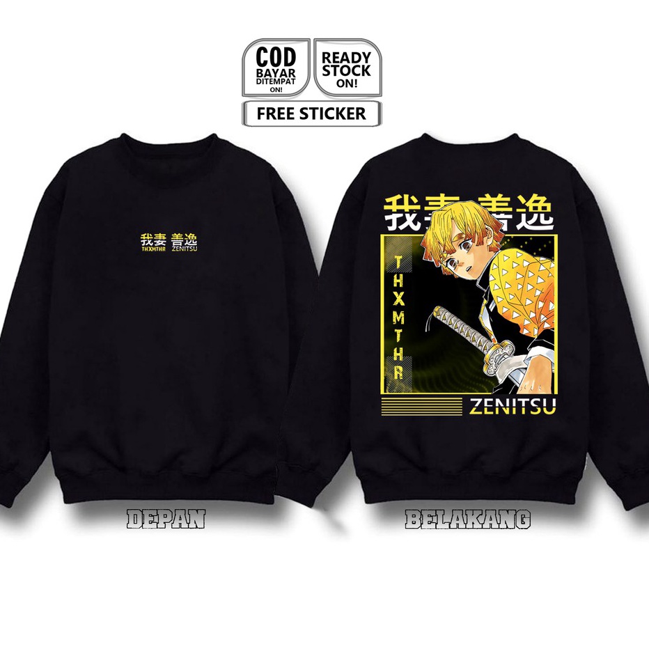 &6JSD3-B Sweater CREWNECK ZENITSU AGATSUMA KIMETSU NO YAIBA DEMON ...
