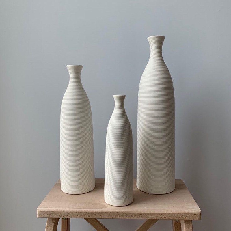 Modern White Ceramic Vase, Aesthetic Narrow Neck Vases, Ceramic Flower ...