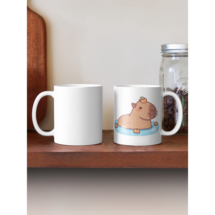Cute Capybara Mug With Orange On Head Chilling In | Shopee Singapore