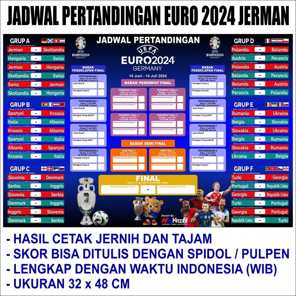Germany 2024 EURO Cup Schedule Poster/Qatar 2022 World Cup | Shopee ...