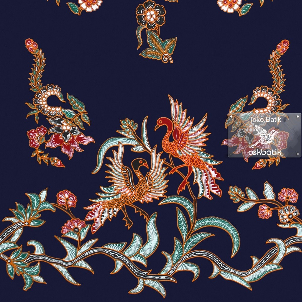 Batik cloth - Sweet Flower Peacock Motif (Navi) | Shopee Singapore