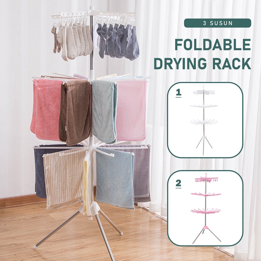 Stand Hanger Level/Foldable Drying Rack/3-Story Clothesline Rack ...