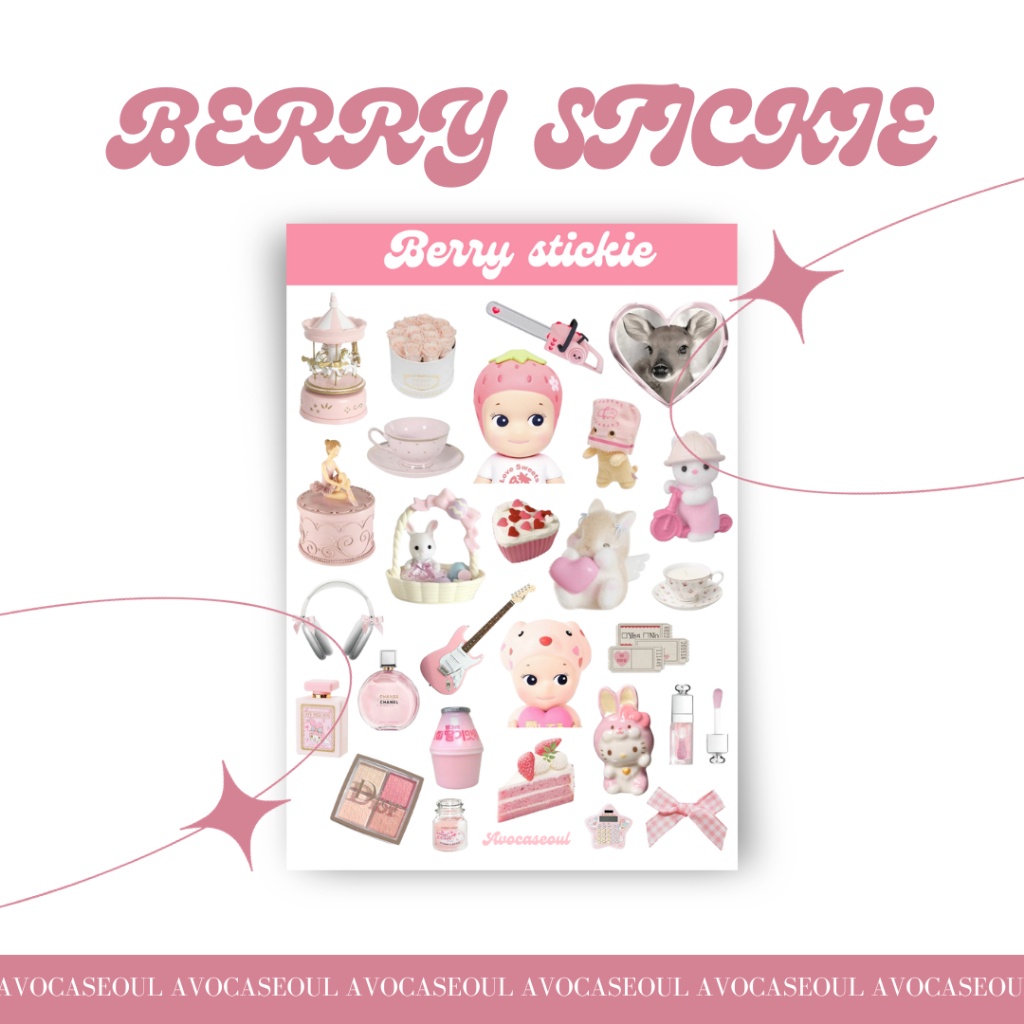 Korean ins berry stickie aesthetic sticker sheet for scrapbook ...