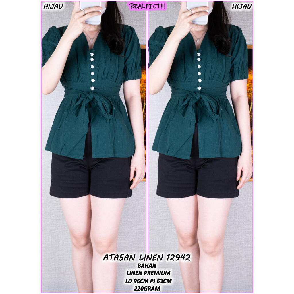 LINEN TOP 12942 (ALWAYS STOCK READY) | Shopee Singapore