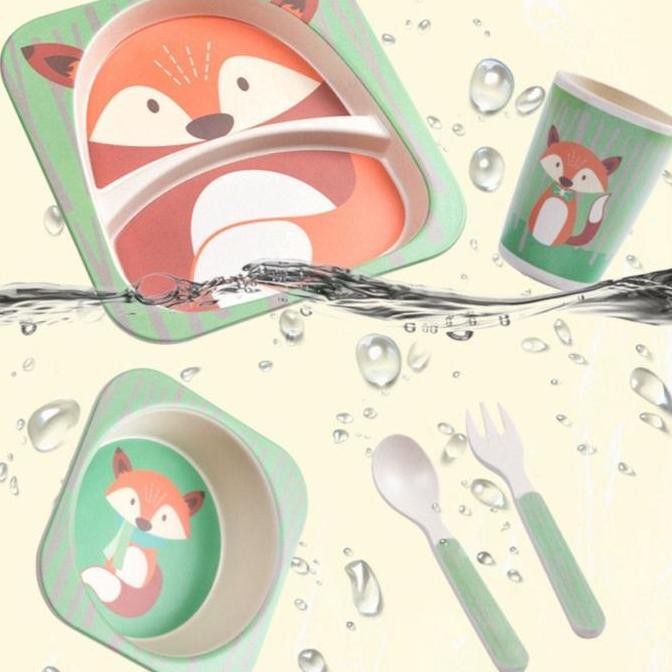 5 in 1 Children's Dinnerware Set Bamboo Fiber Cute Characters / Plates ...
