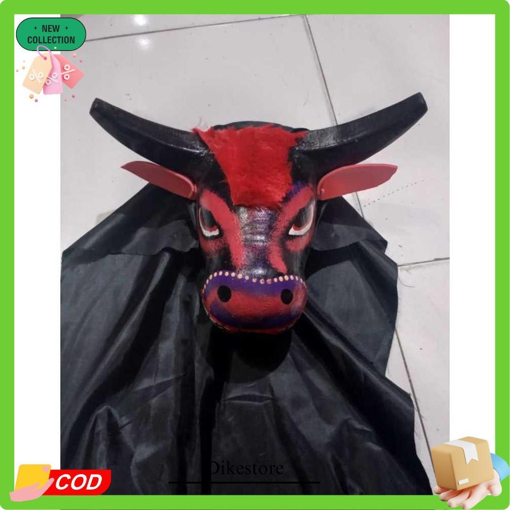Long Drum Bull with Tail Mask Bull Mberot Traditional Toy Art Jaranan ...