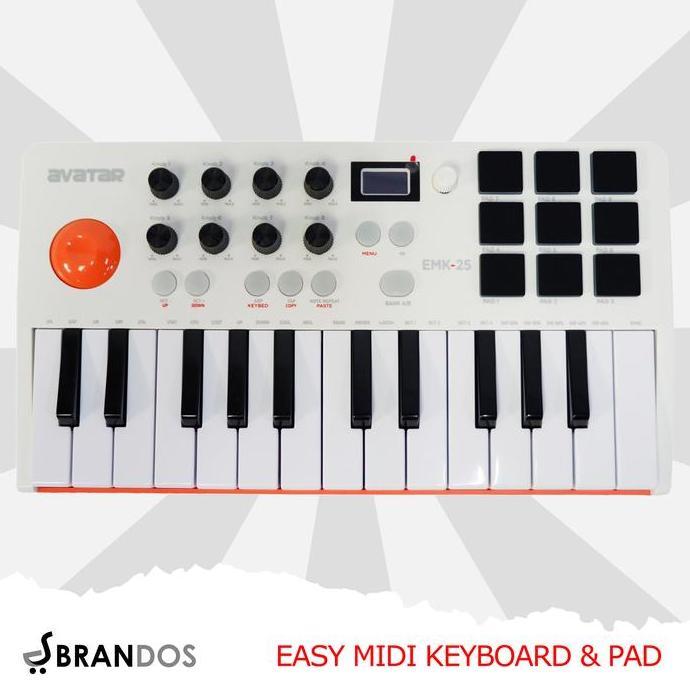 Easy MIDI Keyboard Pad Controller 25 Keys AVATAR EMK-25 Bluetooth with ...