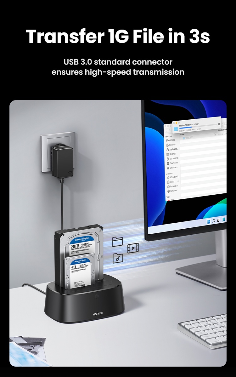 UGREEN HDD Docking Station SATA to USB 3.0 Adapter for 2.5 3.5 SSD Disk ...