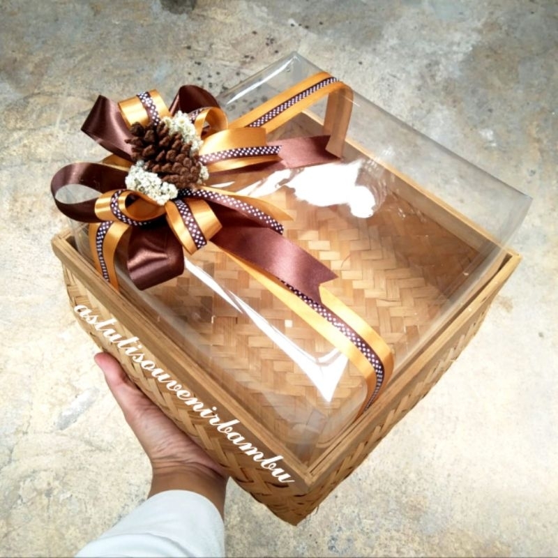 WENGKU BESEK GIFT BOX 20-25CM MICA LID FREE BROWN POLKA RIBBON Gift Box ...