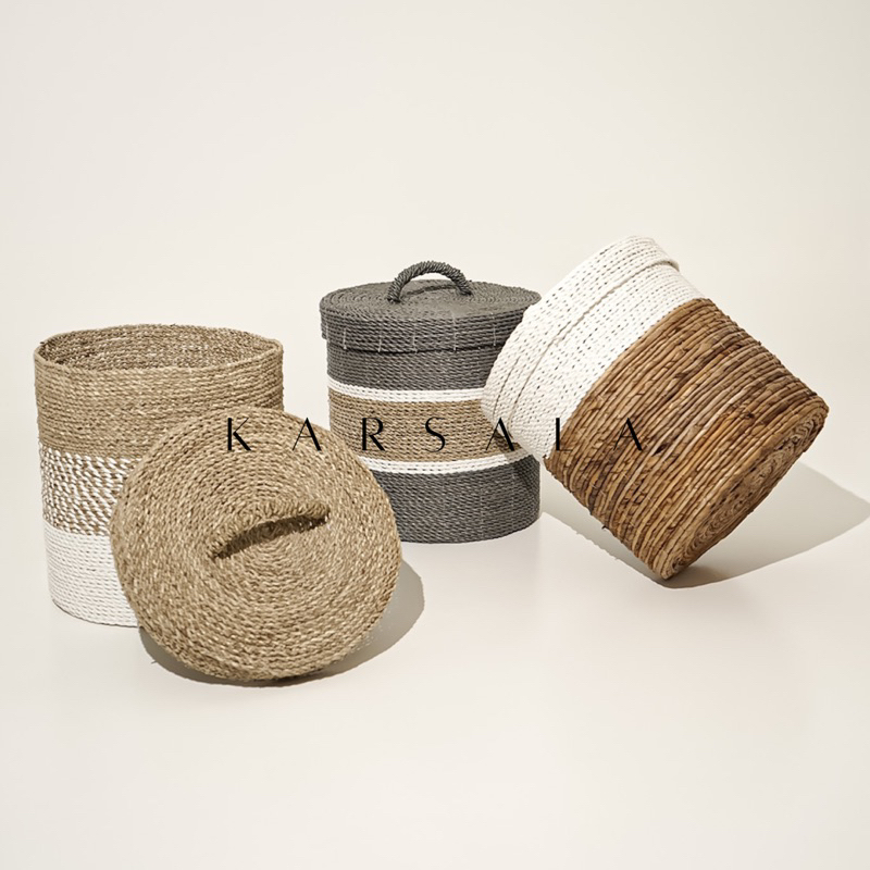 Karsala Zelina Basket | Laundry Basket With Seagrass Woven Lid ...