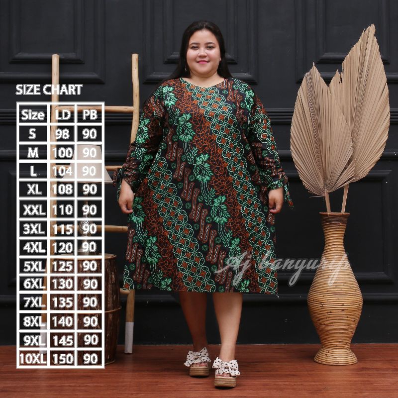 HIJAU Jumbo Batik Tunic Seno Kawung Green Motif Big Size S-10XL LD 98cm-150cm Fit Up To 100kg BB ...