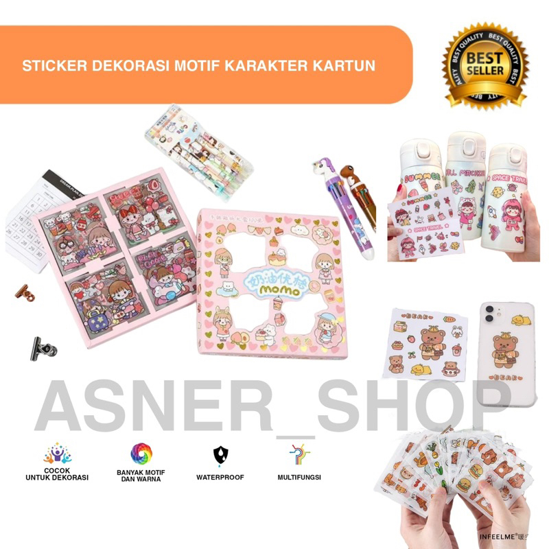 Momo Sticker Cartoon Character Waterproof Sticker 1 box Contains 100 ...