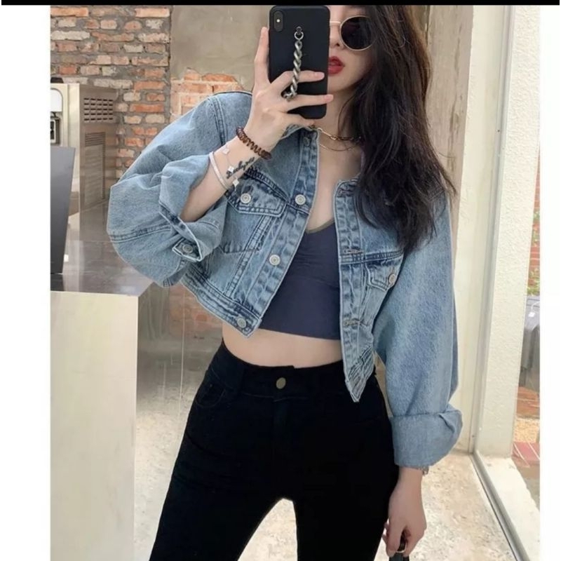 Women's Long Sleeve CROP JEANS Jacket Latest MODEL | Shopee Singapore