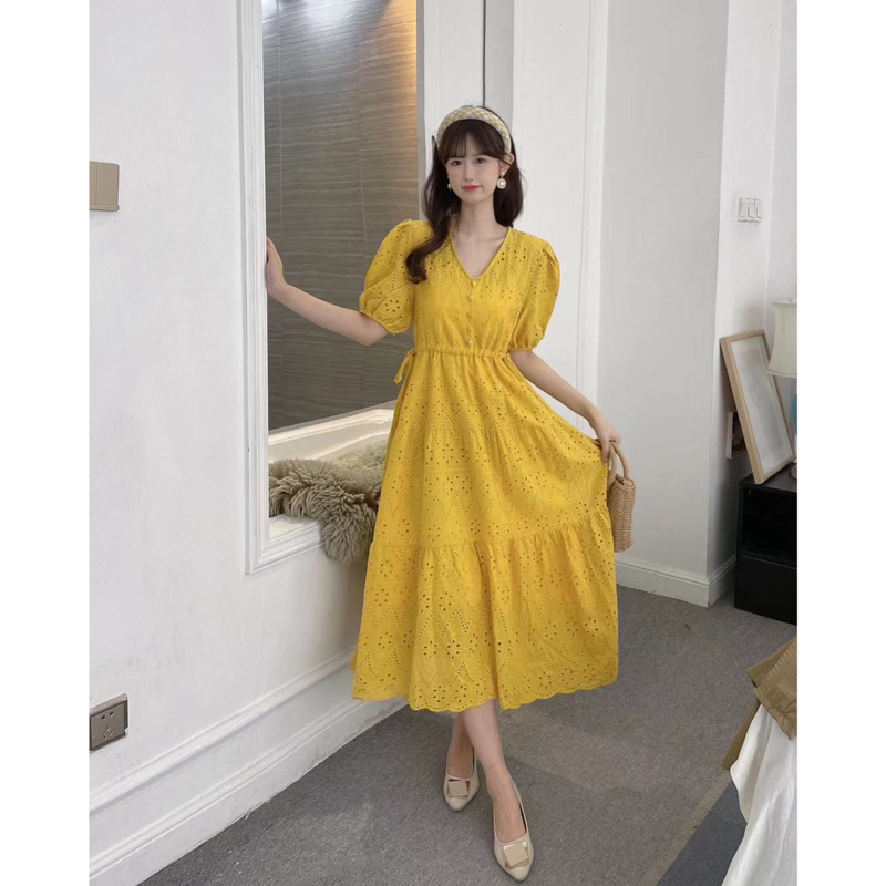 Netzer Dress Eyelet Korean Simple Basic Casual Plain Dress Beautiful ...