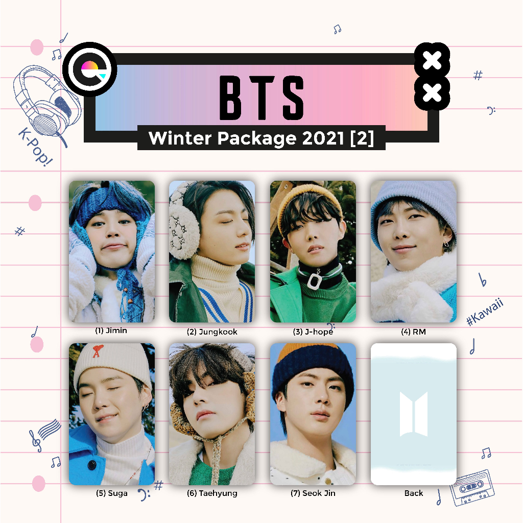 Photocard bts Winter Package 2021 (2) Jung Kook V Jimin Seok Jin Suga RM J-Hope Photo Album card ...