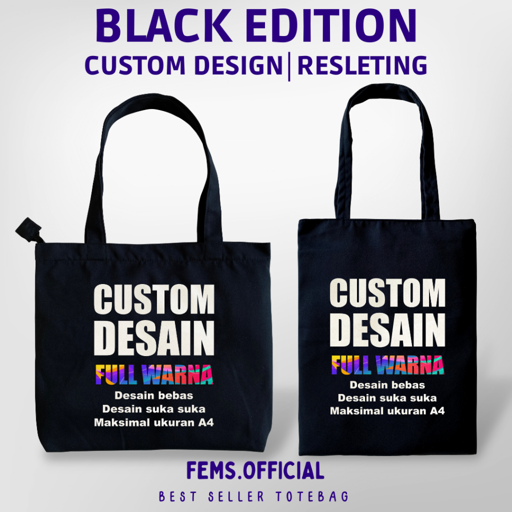 HITAM Tote bag Canvas Twill Black Custom Totebag Custom Thick Black ...