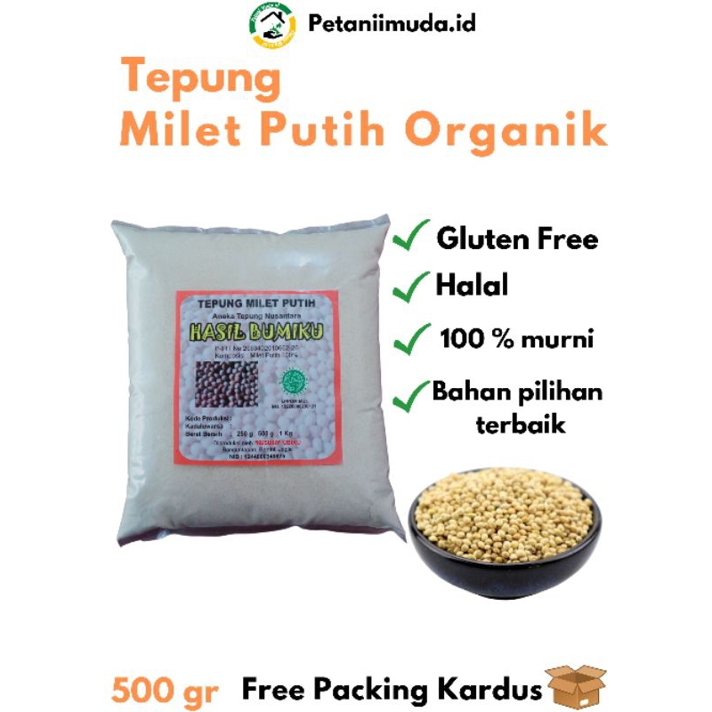 Organic White Millet Flour packaged 500 GRAM/Organic White Millet Flour ...