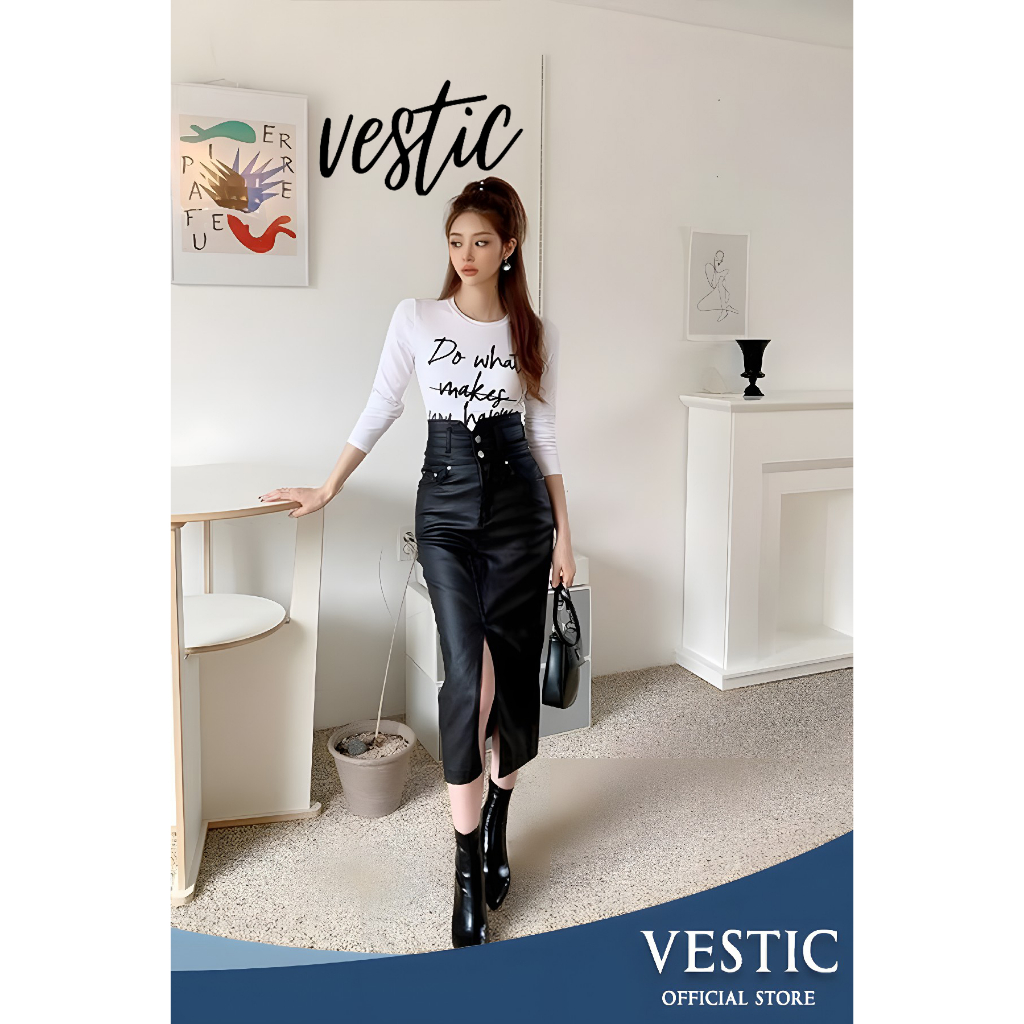 HITAM Pu Leather Skirt Midi Skirt Women Korean Style Latest Model ...