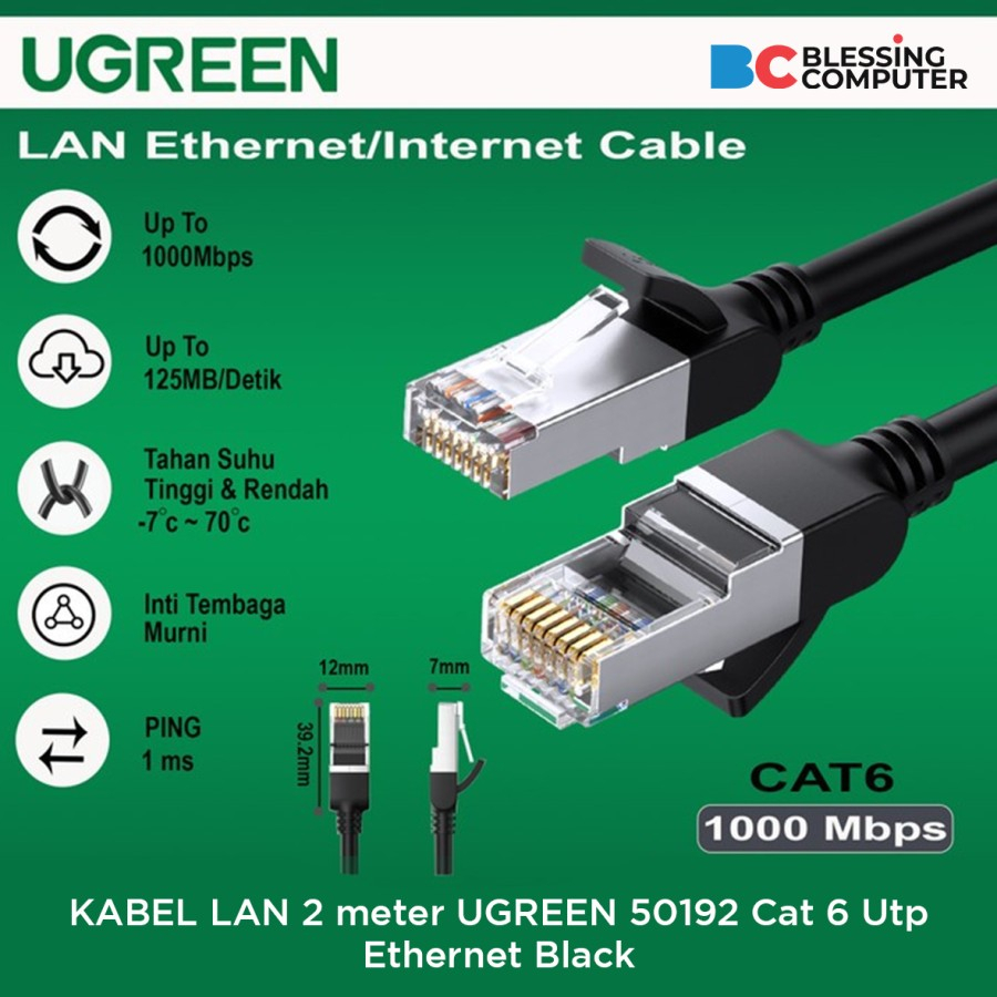LAN CABLE 2 meters UGREEN 50192 Cat 6 Utp Ethernet Black | Shopee Singapore