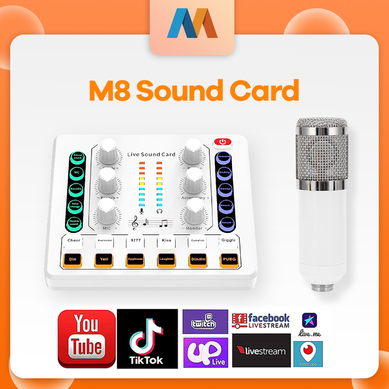 PUTIH PERALATAN Mukava Live Streaming Equipment M8 Sound Card+M50 Mic ...